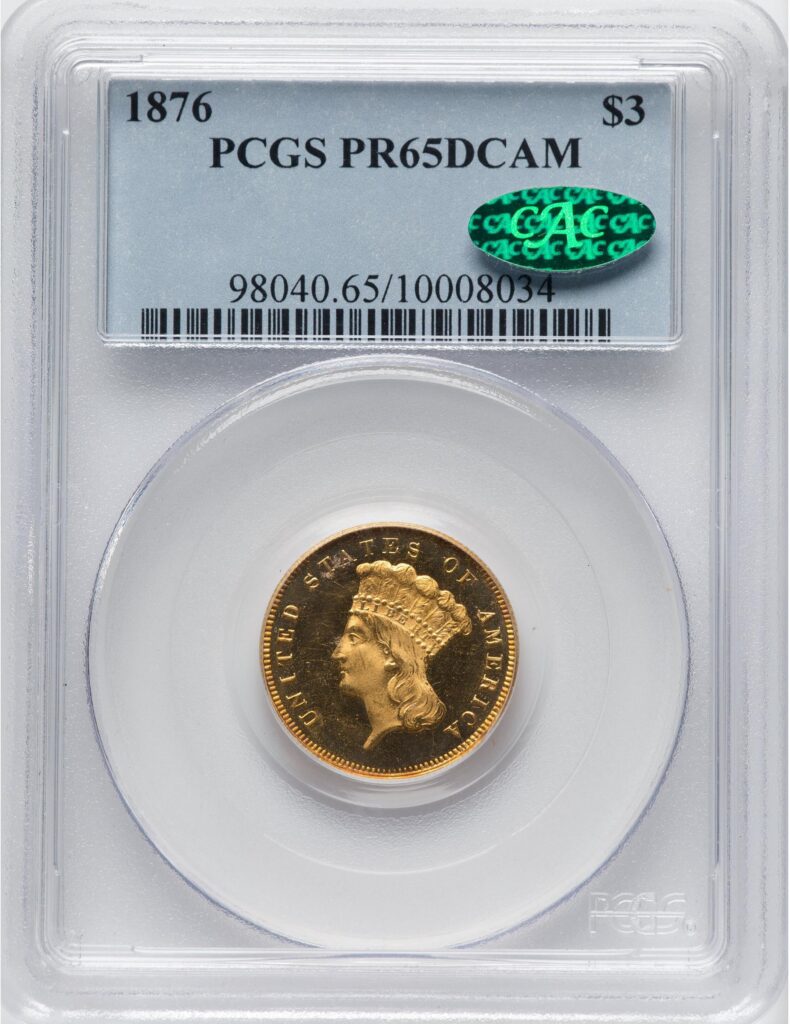 1876 INDIAN PRINCESS $3 PR65 Deep Cameo - Australian Rare Coins